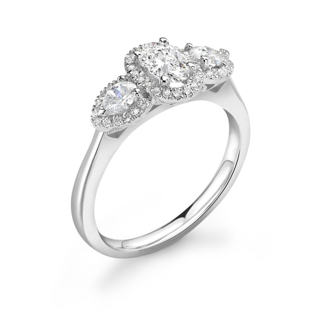 0.90ct Oval Cut Diamond Trilogy Halo Engagement Ring - Lab Grown Diamond | Bercott Jewellers